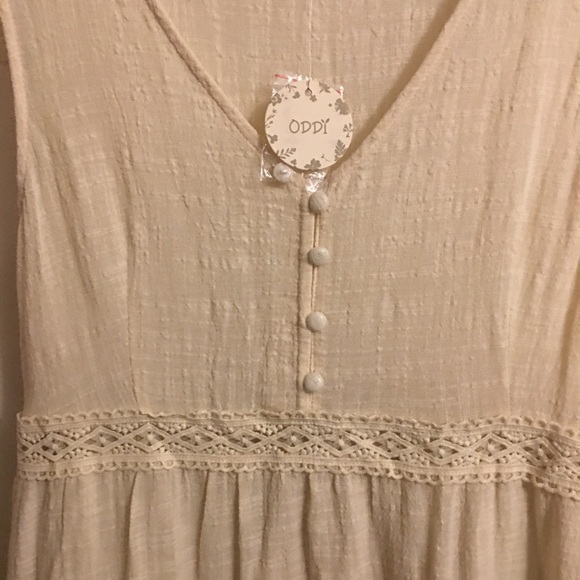 ODDY | Dresses | Nwt Oddy Midi Length Off White Dress Crocheted Trim ...